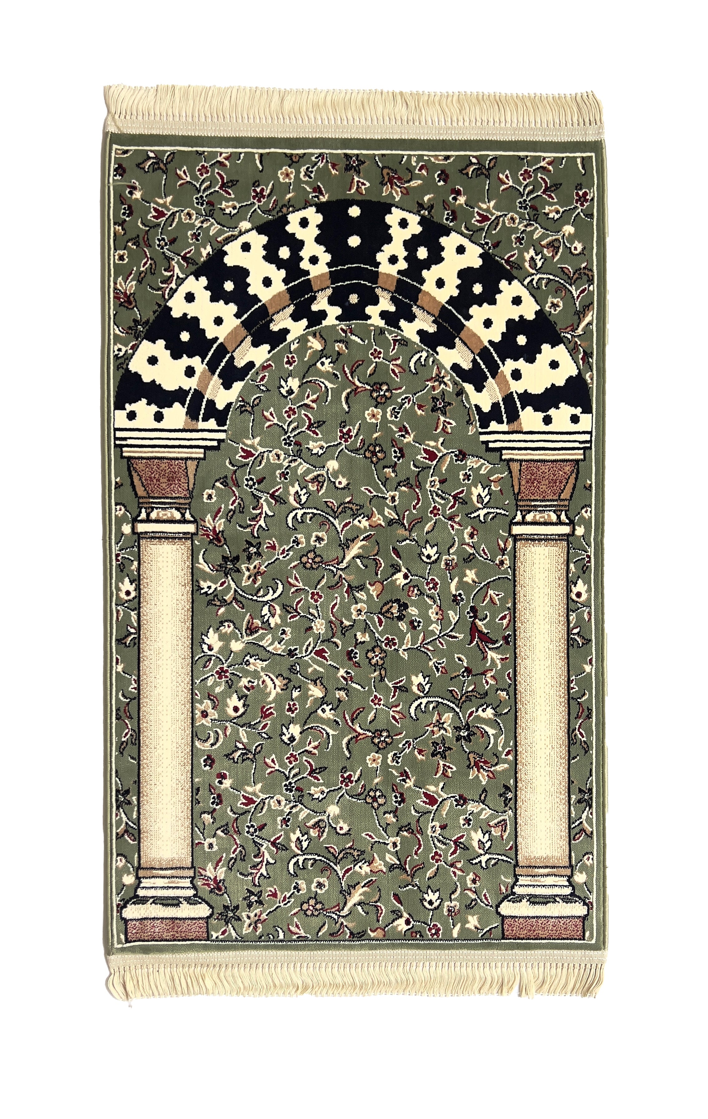 Alrawda Green Patterns with Mehrab Prayer Mat | Almukarramah.com