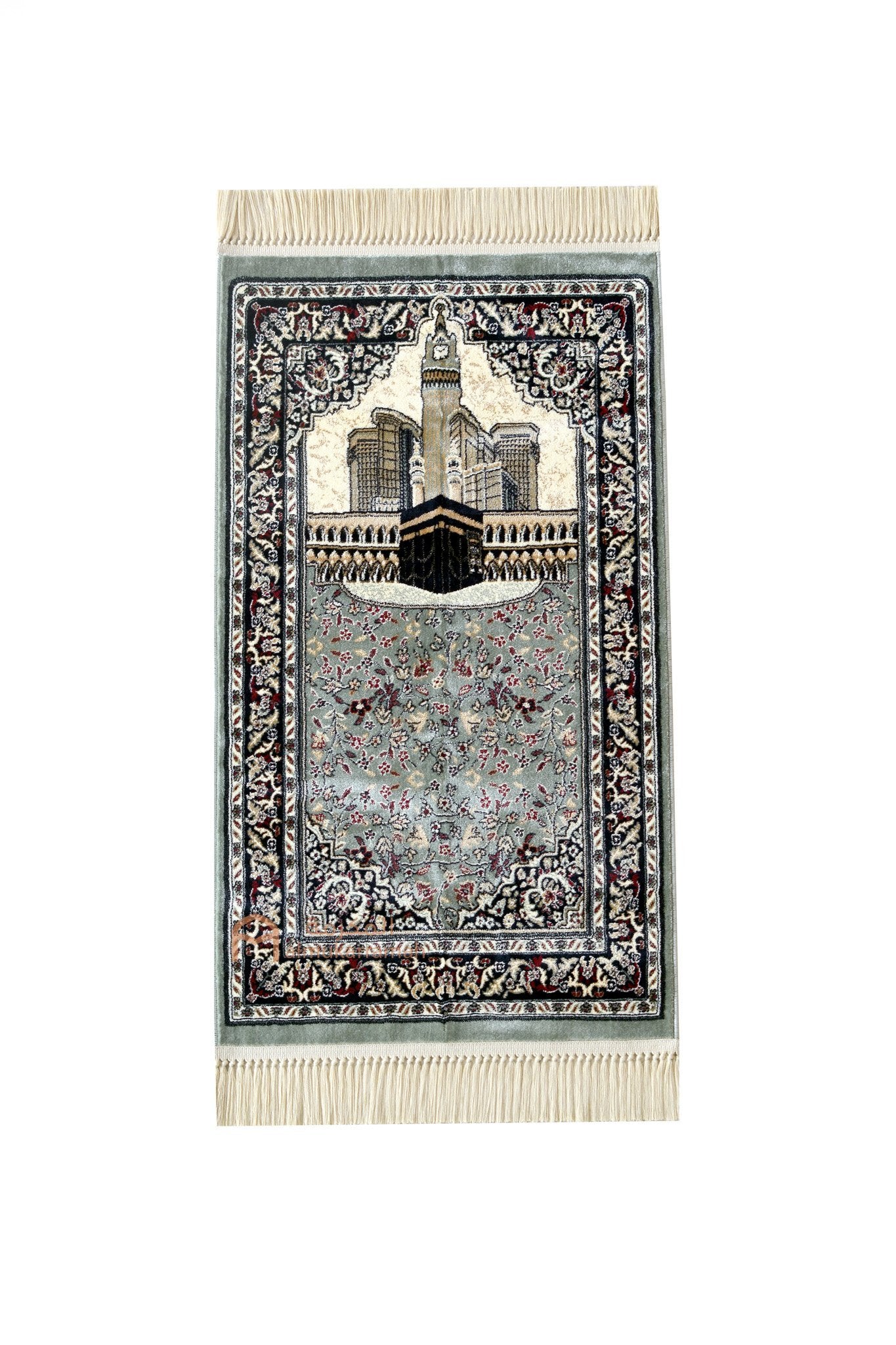 Premium Makkah Clock Tower prayer mat- Light Blue